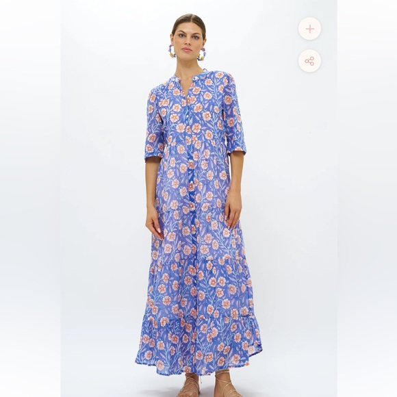 Oliphant | Dresses | Oliphant Button Neck 34 Sleeve Maxi Amalfi Peri ...